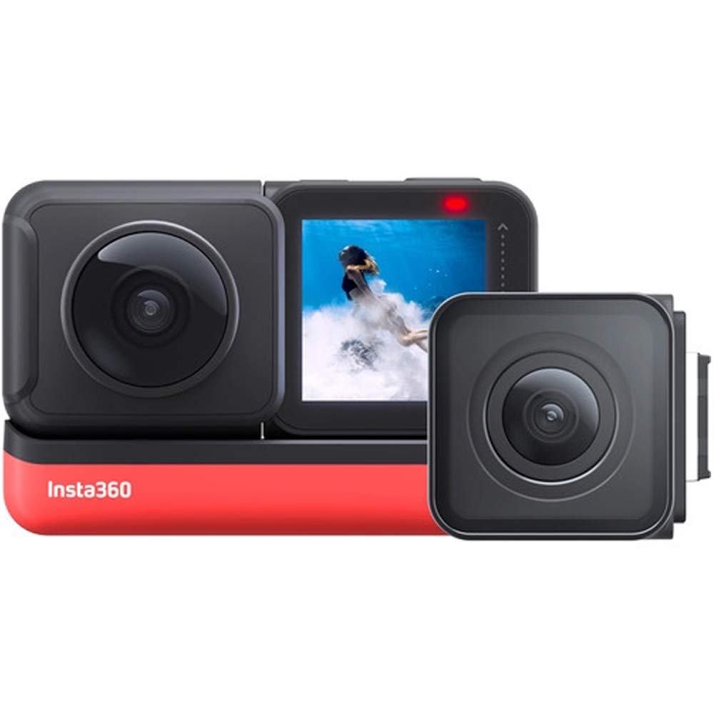 Insta360 ONE R Twin Edition (360 Camera + 4K Wide Angle) + SanDisk 64GB SD Card + Monopod + Chest Strap + Head Strap + Bike Mount - Top Accessory Bundle