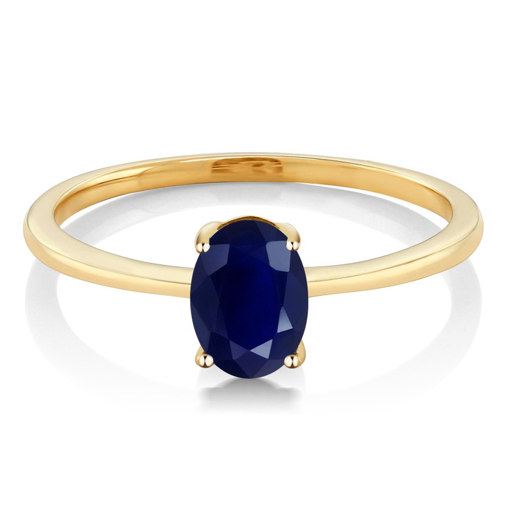 Gem Stone King 10K Yellow Gold Blue Sapphire Solitaire Engagement Ring | 1.02 Cttw | Oval 7X5MM | Gemstone Birthstone | Wedding Engagement Anniversary Promise Ring For Women (Size 9)