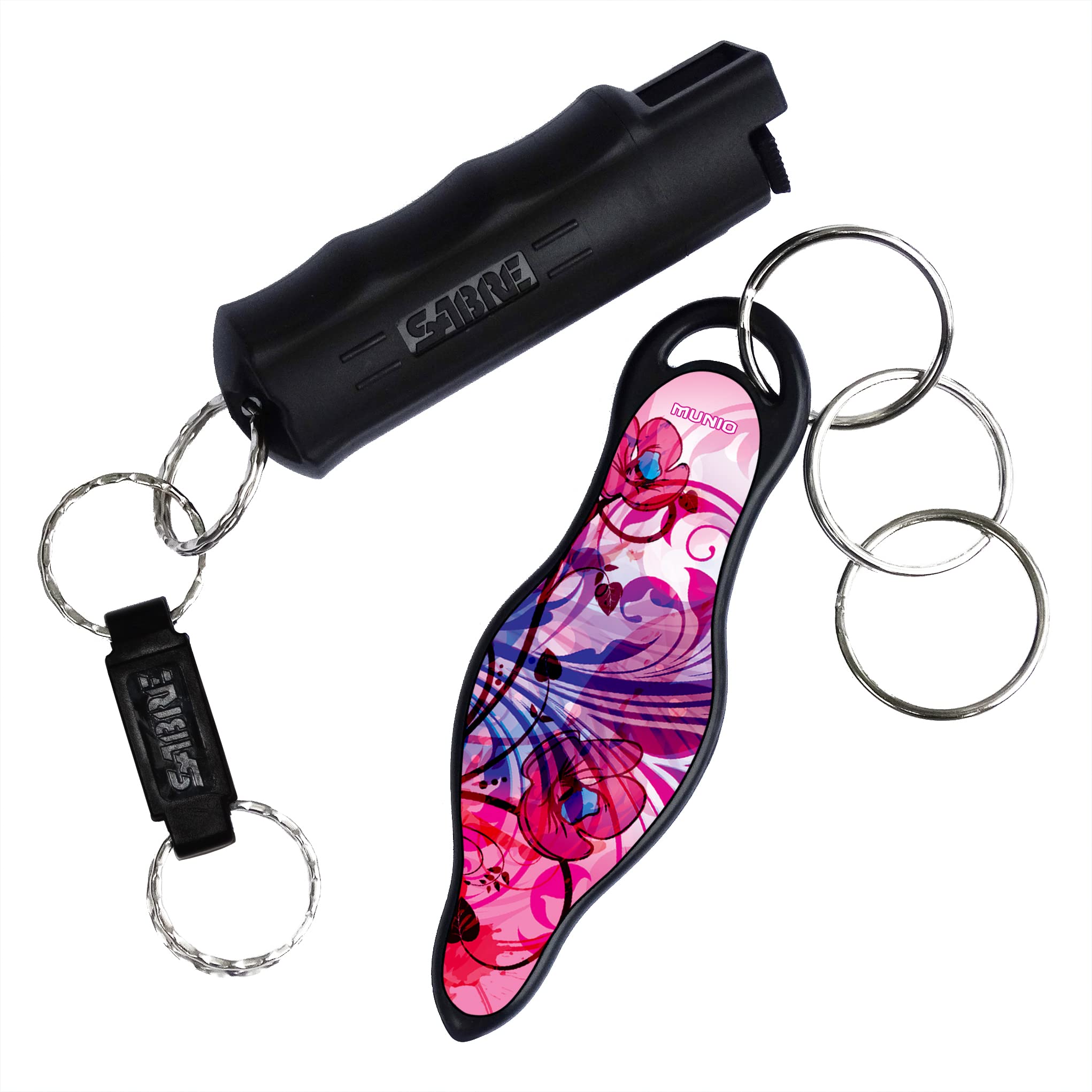 MUNIO Kubaton + Sabre Pepper Spray Safety Keychain for Women Set, Made in USA
