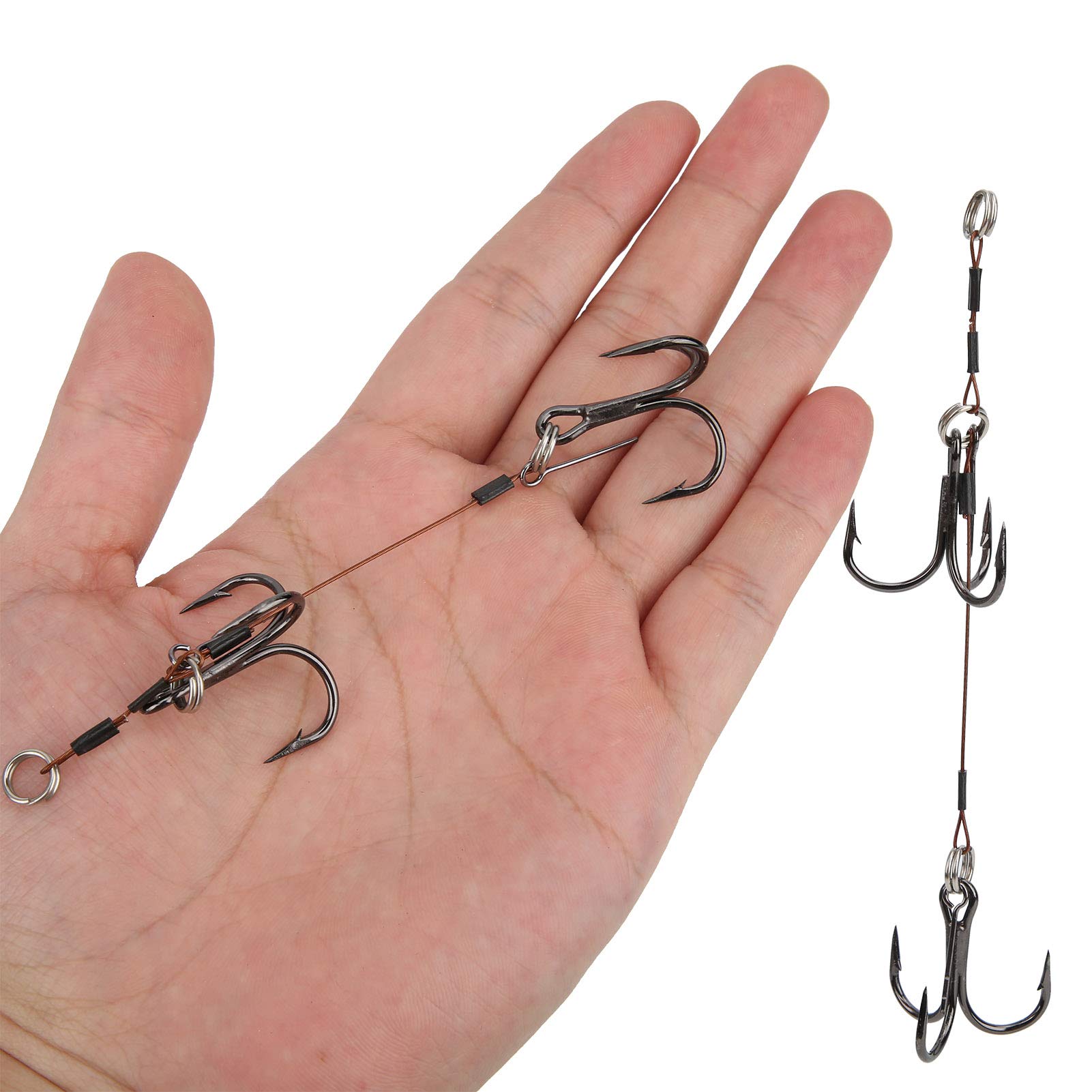 Natudeco 2PCs Triple Fishing Hook, Premium Quality Fishing Tackle Durable Barracuda Hook Line with Sharpened Corners for Saltwater and Freshwater Fishing