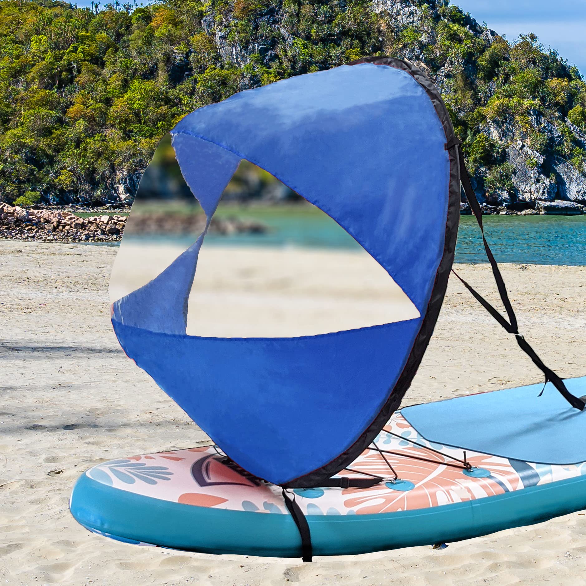 Karibou 42 inches Downwind Wind Sail Kit Kayak Wind Sail Kayak Paddle Board Accessories, Easy Setup & Deploys Quickly, Compact & Portable, Royal Blue