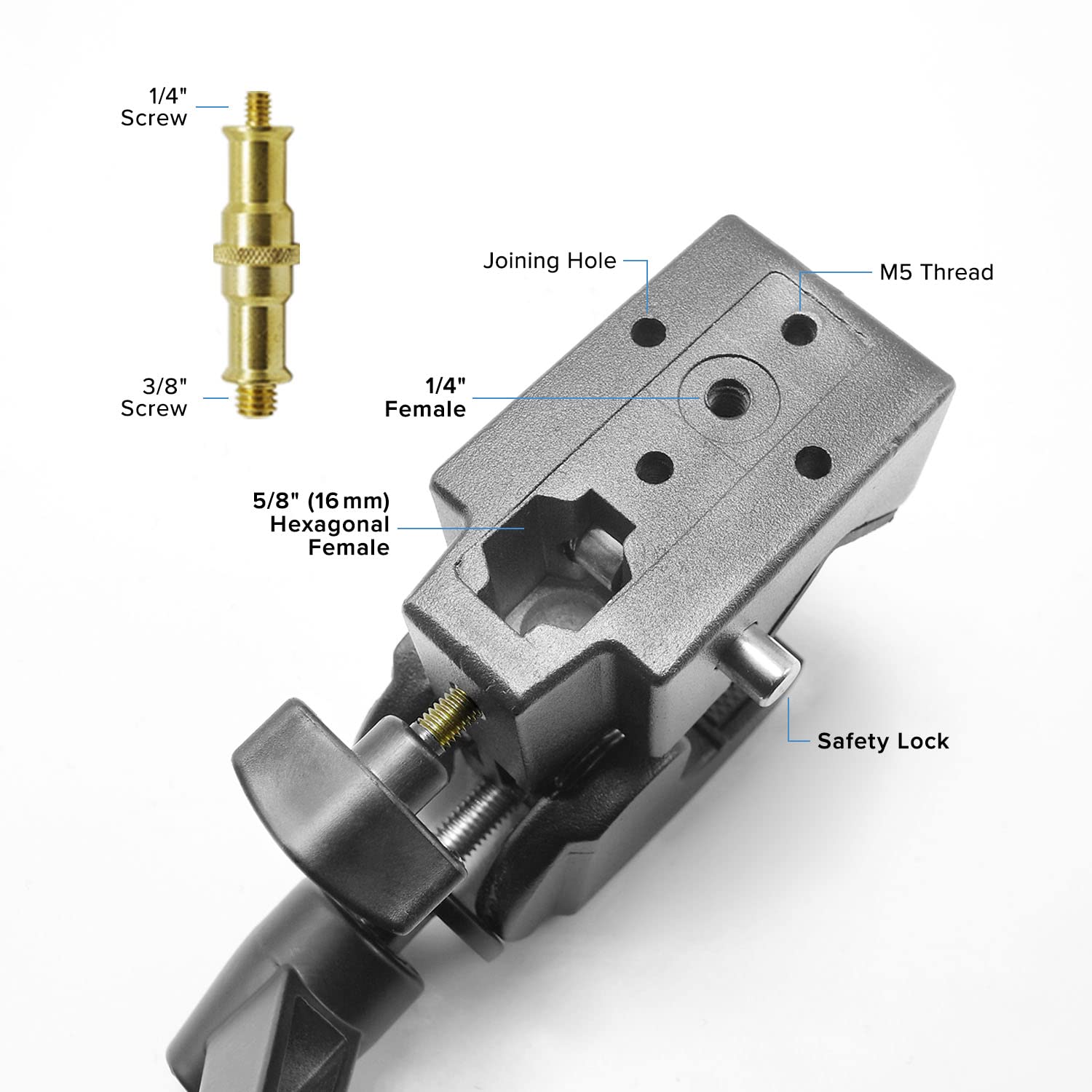 LimoStudio [1 Pack] Super Clamp with Standard Metal Stud 1/4" & 3/8" Screw for Photo Video Studio, Multi Purpose Use, AGG1108