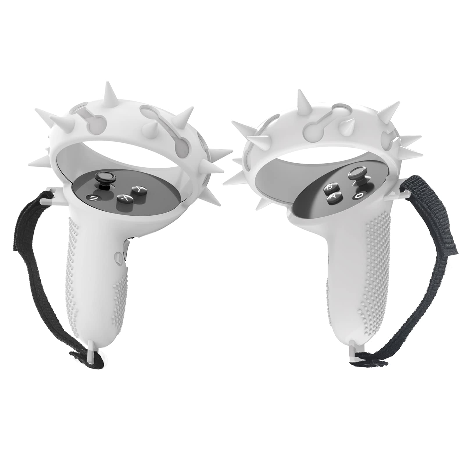 IWOWNFIT Touch Controller Grip Cover for Meta/Oculus Quest 2 Accessories, Silicone Protector with Anti-Throw Handle Protective Sleeve Adjustable Wrist Knuckle Straps Cone Spikes (White)