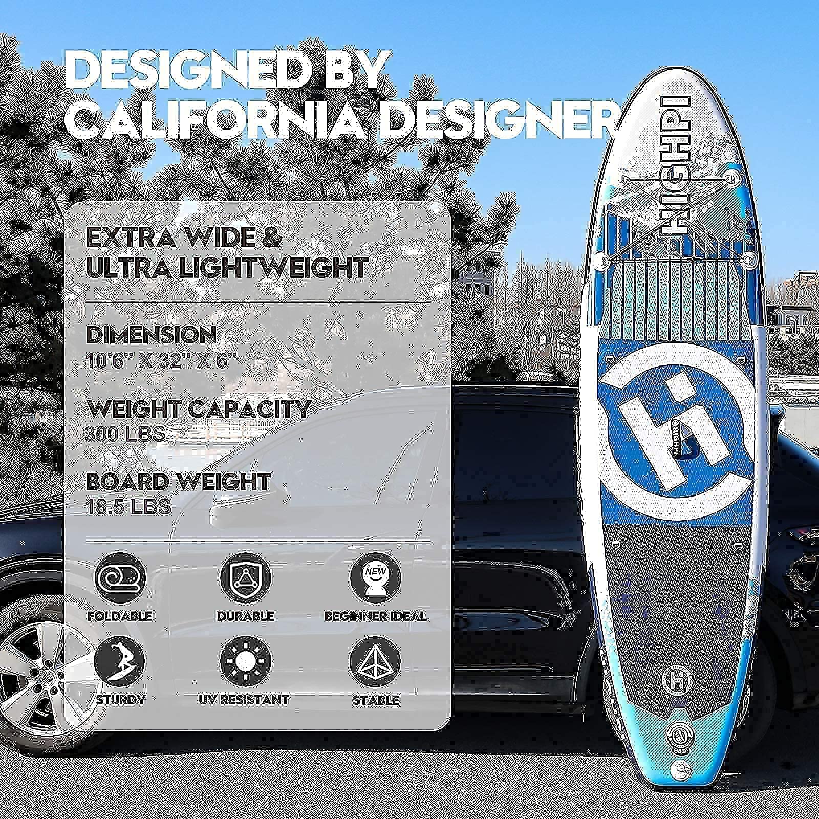 Highpi Inflatable Stand Up Paddle Board SUP with Accessories Backpack Anti-Slip Deck, Leash, Paddle and Hand Pump, Surf Paddle Boards for Youth & Adult