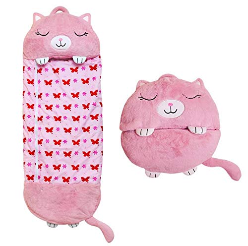 Happy Nаppеrs Sleeping Bag - Multicolor Available Cute Animal Sleeping Bag with Pillow for Kids Boys Girls - Portable & Foldable Soft Warm Sleepy Sack, Fun Comfy Blanket -Medium 55”x20” (Pink 1)
