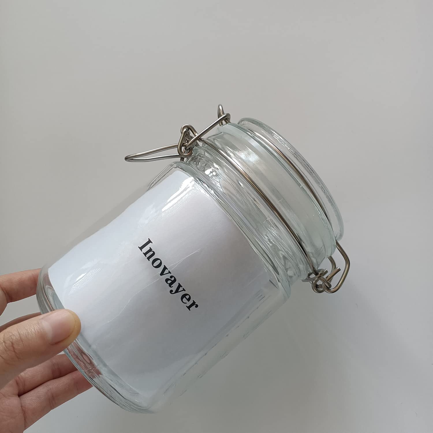 Inovayer- Glass storage jars, 1PCS Food Storage Canister for Kitchen & Pantry Organization and Storage, Square Mason Jar Containers for Storing Sugar