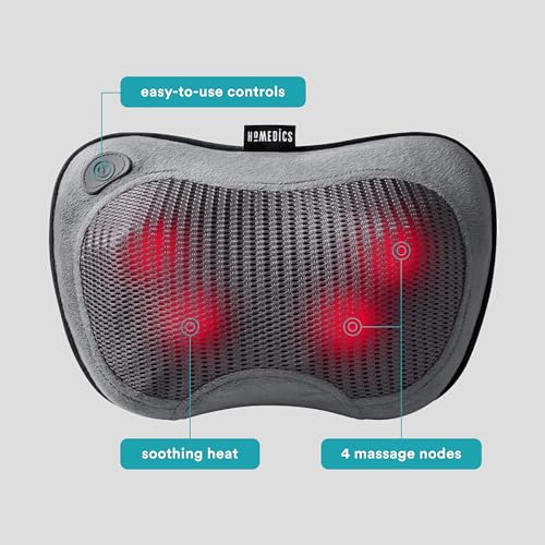 Homedics Cordless Shiatsu All-Body Massage Pillow with Soothing Heat, Reverse Function, Rechargeable Battery, and Integrated Controls âLightweight