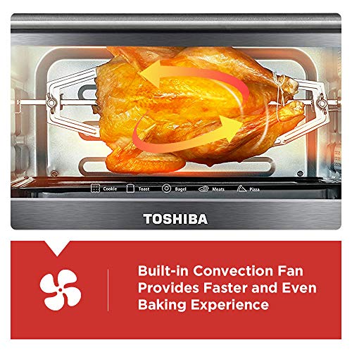 Toshiba AC25CEW-BS Digital Toaster Oven & EM131A5C-BS Microwave Oven with Smart Sensor, Easy Clean Interior, ECO Mode and Sound On/Off, 1.2 Cu.ft, Black Stainless Steel