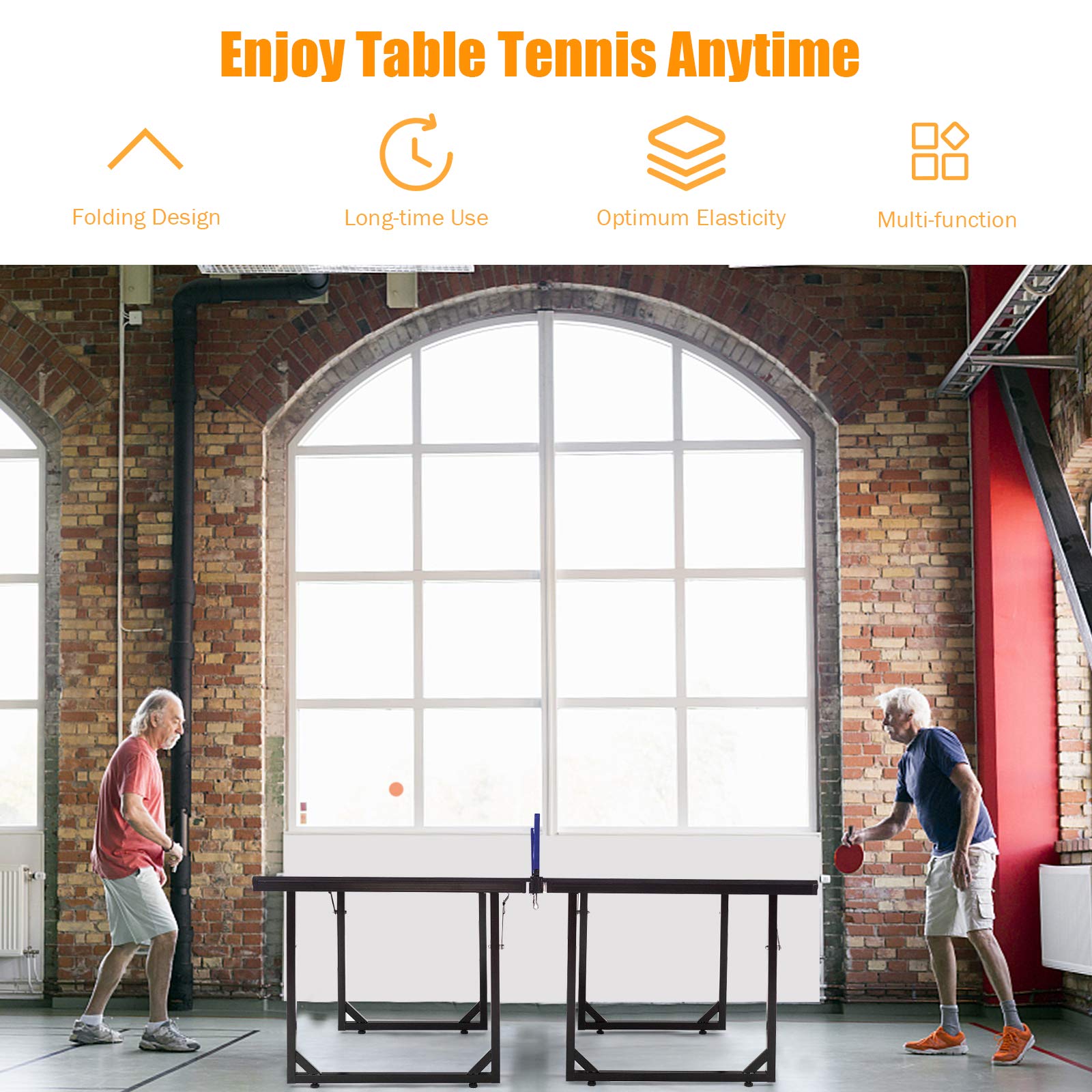 GYMAX Folding Table Tennis Table, Portable Free Installation Mini Ping Pong Table with Net, Instant Set up Table Tennis Table Kit for Indoor/Outdoor (Blue)