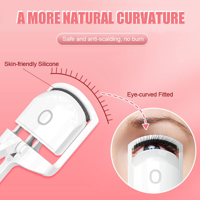 Heated Eyelash Curler, BYVUTE Regular Electric Lashes Curler with Sensing Heating Silicone Pads No Pitching Curler Long Lasting Two Temperature Settings Rechargeable with Pouch