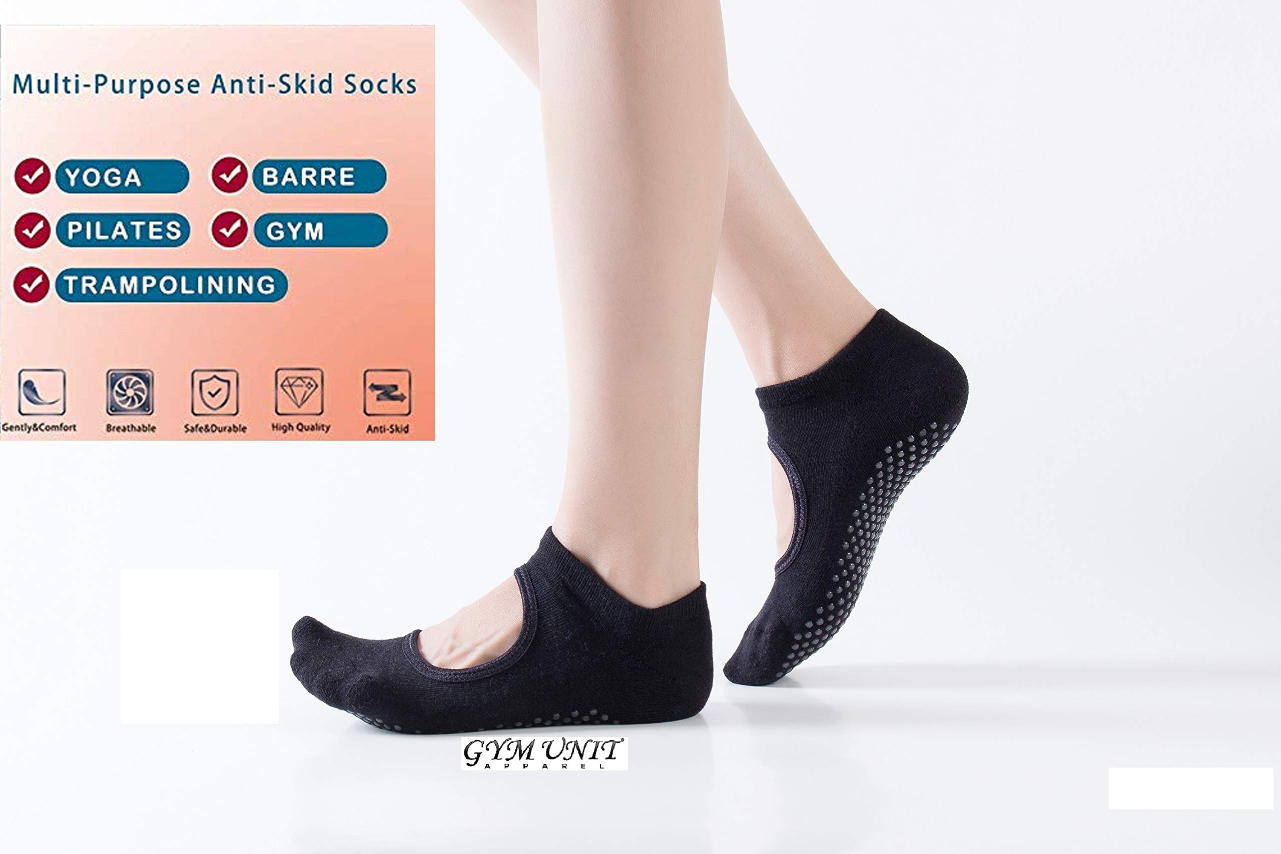 Gym Unit Apparel Non slip sock Bundle, 2 styles, Pilates socks with straps nonslip grip, yoga socks nonslip non skid socks, for Barre, Dance, yoga, Pilates, Ballet, home leisure