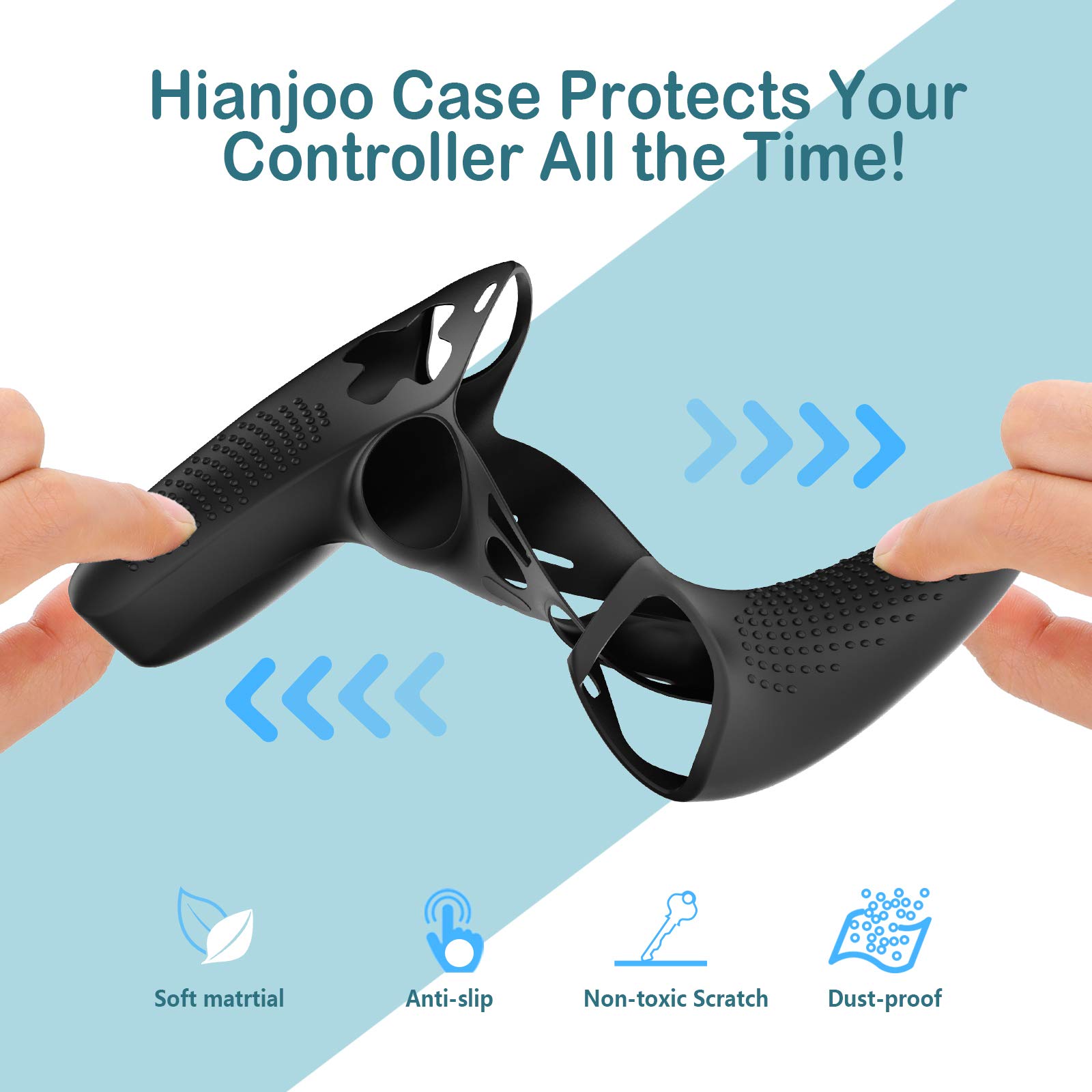 Hianjoo 10 Pack Controller Accessories Compatible with Sony PS5, 2 PCS Non-slip Handle Silicone Protective Cover Skin with 8 PCS Thumb Grip, Black
