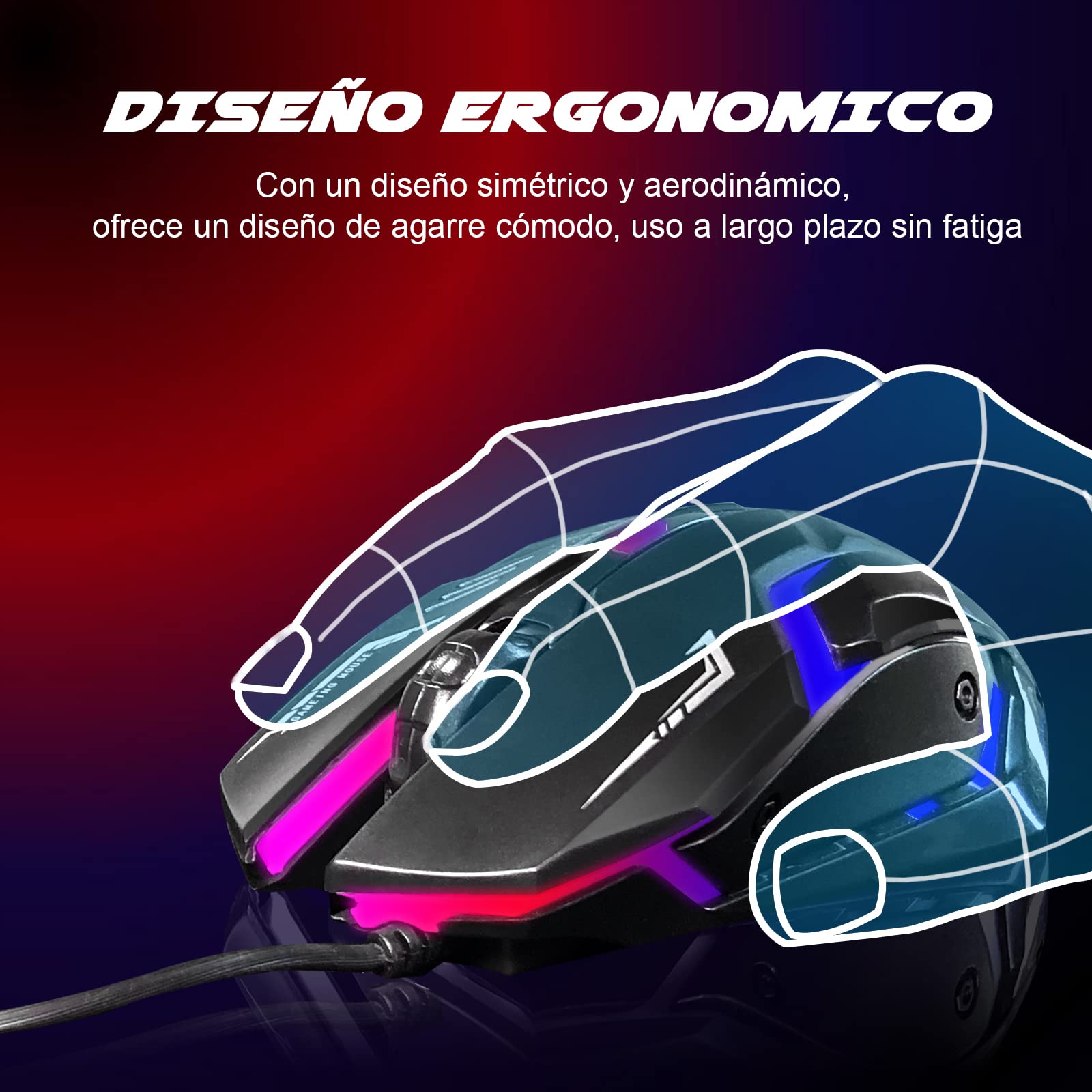 INHANDA Wired RGB Gaming Mouse High Performance Mouse with Optical Sensor, 3 Buttons, 7 Color LED for Computer Notebook Laptop Office PC Home