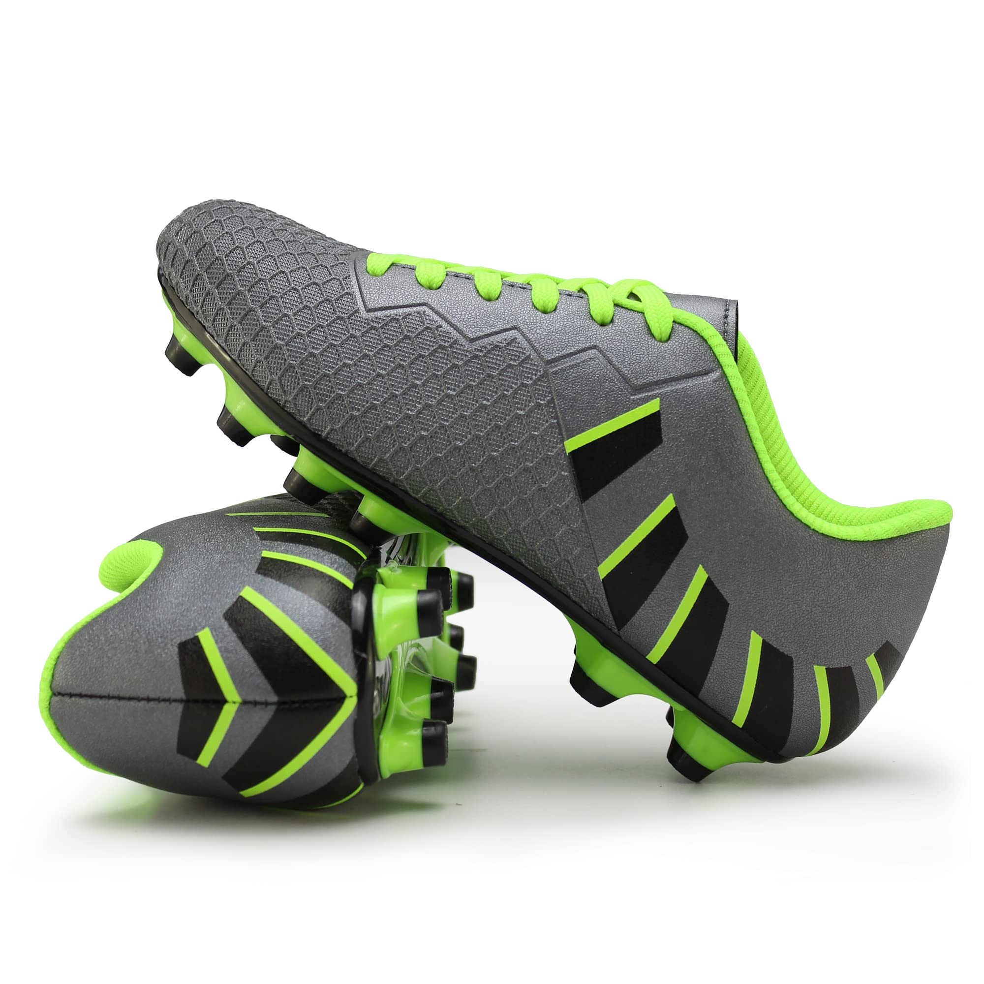 Hawkwell Athletic Firm Ground Outdoor Comfortable Soccer Shoes(Toddler/Little Kid/Big Kid), Grey Green PU, 1 M US