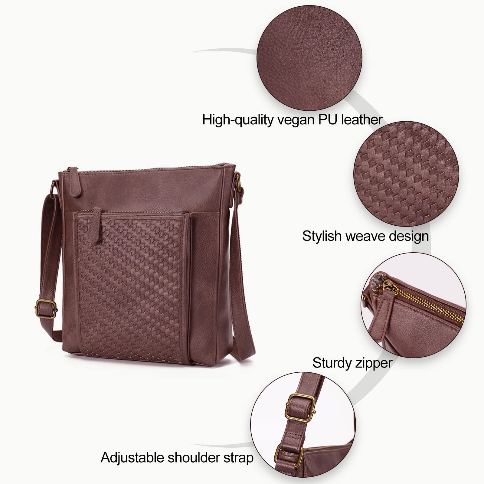 KL928 Crossbody Bag Purses for Women, Medium Size Handbags Shoulder Bag with Adjustable Strap, Soft PU Leather Women's Shoulder Travel Bag Dark Brown