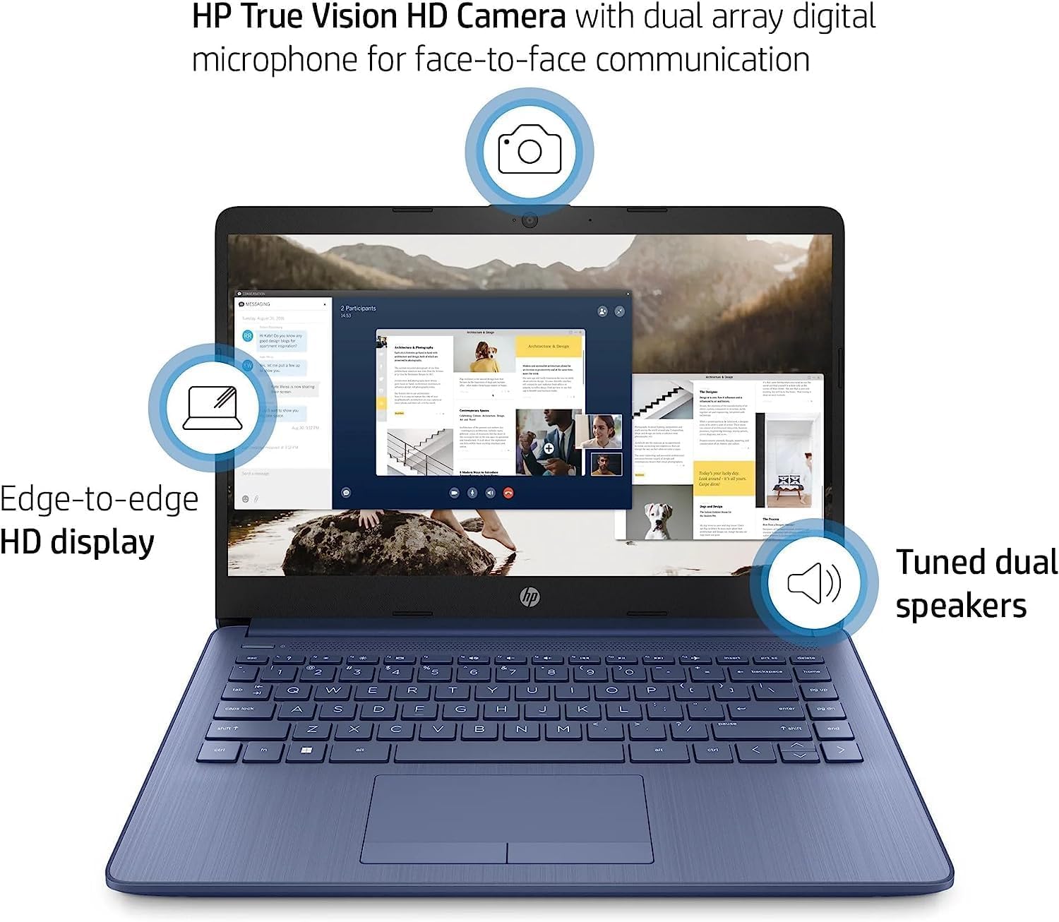 HP 2023 14" Ultral Thin and Light Laptop, Intel Quad-Core N4120, 16GB RAM, 64GB eMMC + 256GB Micro SD Card, Wi-Fi, Bluetooth, Webcam, 1 Year Office 365, Windows 11 Home in S Mode, Blue