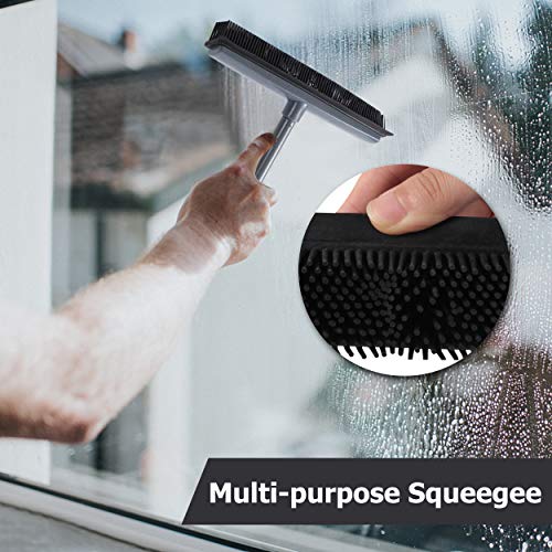 LCF Soft Bristle Rubber Broom and Squeegee with Telescopic Handle Carpet Rake Soft Household Push Broom Removal Pet Human Hair Outdoor Broom Dog Multi Brush Gray