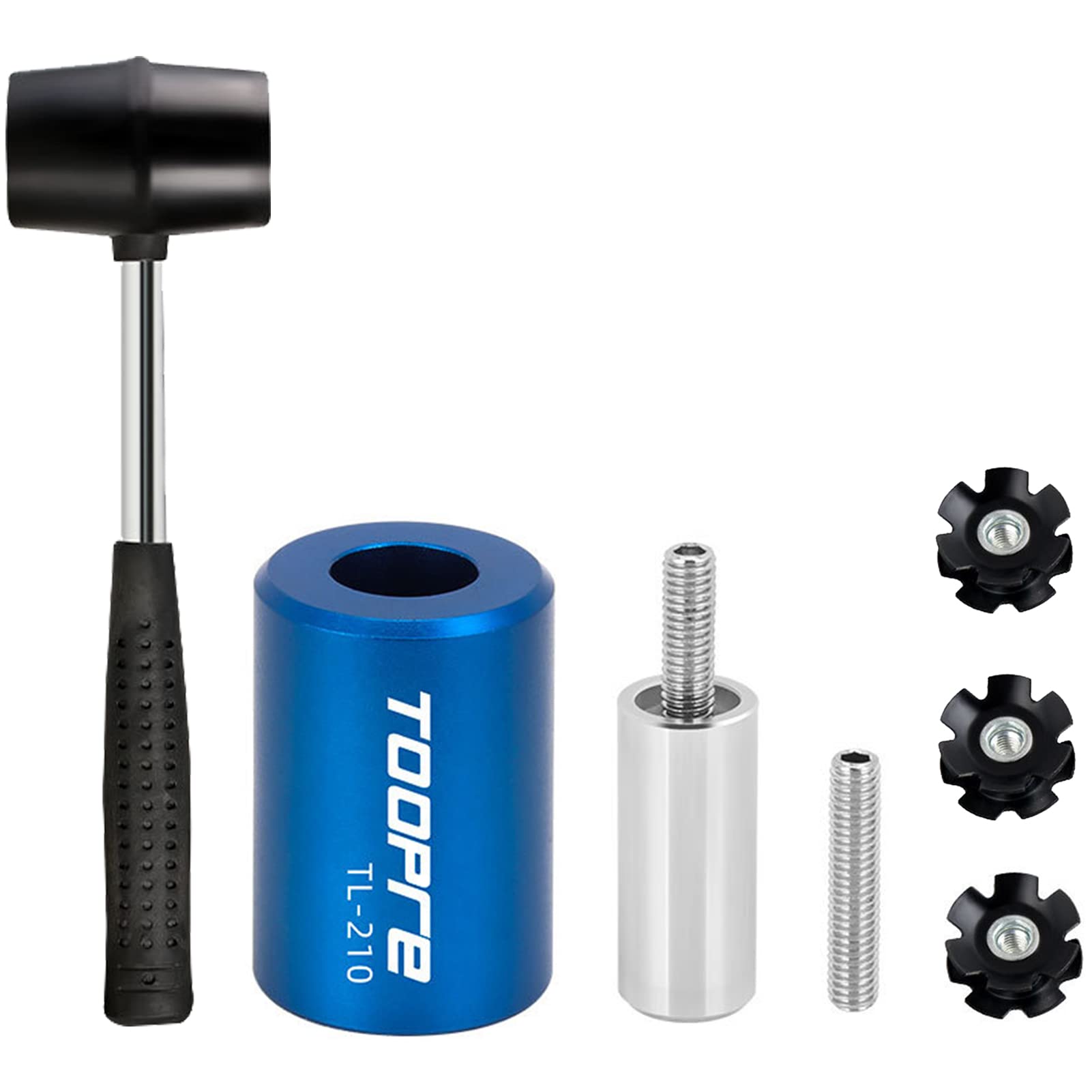 kingsea Bike Star Nut Setting Tool, Bicycle Fork Star Nut Setting Installer, with Rubber Hammer and 3 Star Nuts,Cycling Accessories (for 7/8",1",1-1/8")