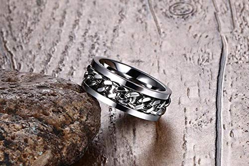 HIJONES Men Women Stainless Steel 8MM Class Spinner Chain Worry Ring Band for Anxiety People Silver Size 15