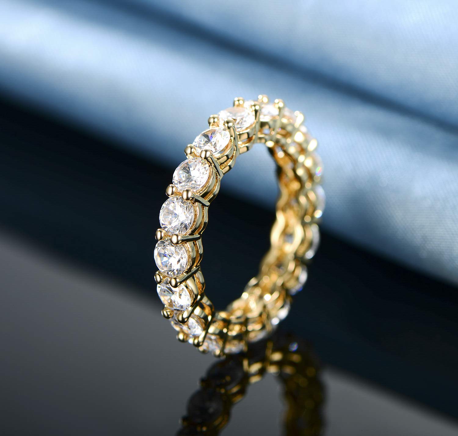 Gemsme 18K Yellow Gold Filled Cubic Zirconia Eternity Band Ring for Women (10)