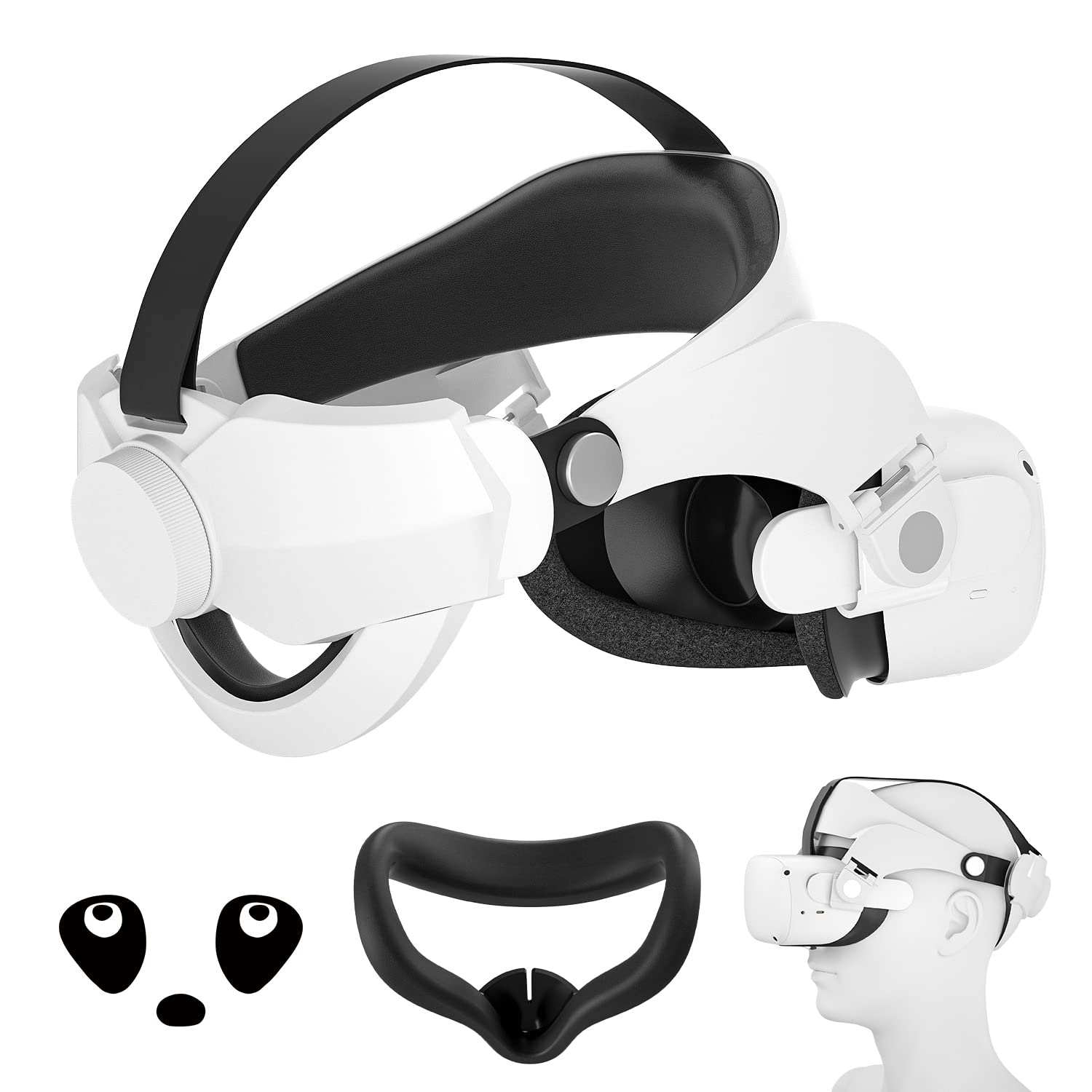 Head Strap for Oculus Quest 2, Halo Elite Strap & Silicone Face Cover Set for Oculus/Meta - Adjustable Replacement Accessories for VR - Reduce Face Pressure Comfortable Soft Touch (White)
