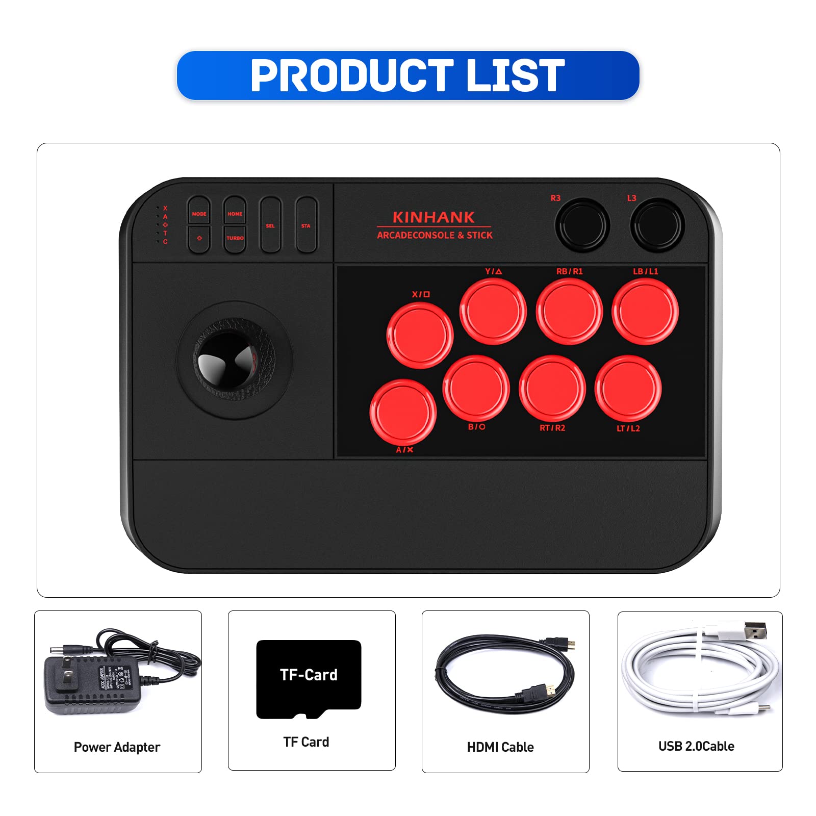Kinhank Arcade Game Console Built-in 50000+Games, Super Console Arcade Video Game Console S905X3 Chip, 3D Joystick Turbo Function