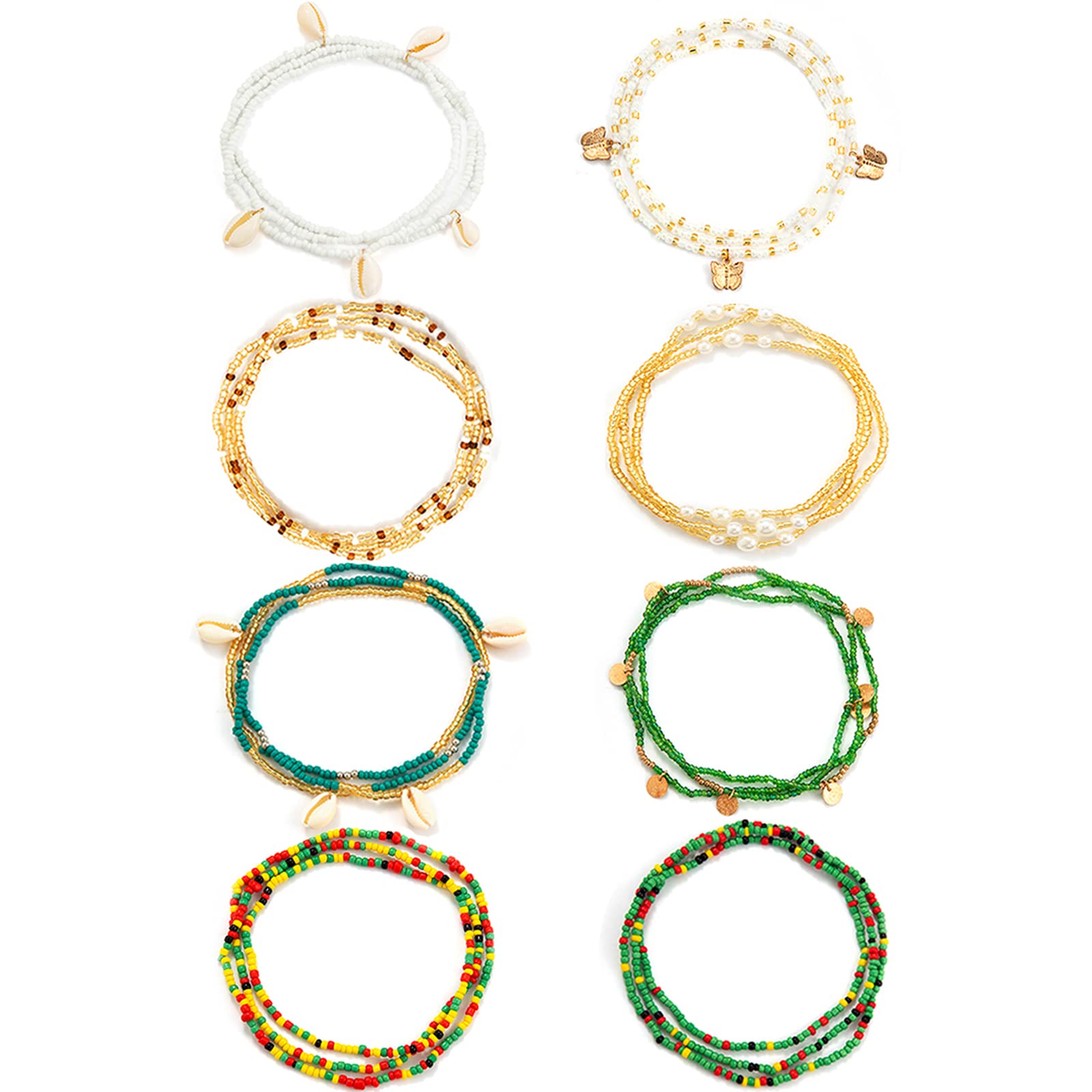 Inactwin 8Pcs African Waist Beads for Women Belly Beads for the Waist Plus Size Butterfly Stretchy Waistbeads