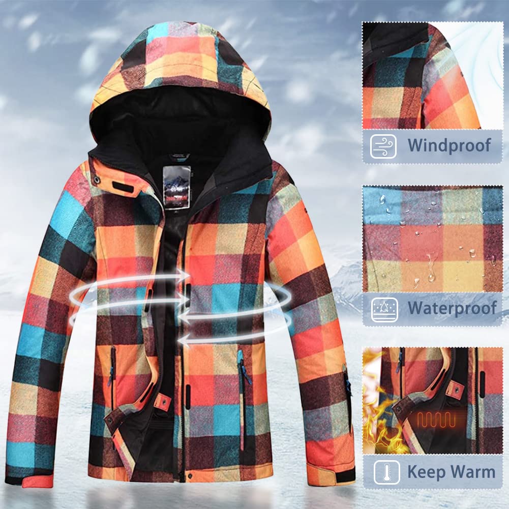 HOTIAN Ski jacket Snowboard Jacket Womens High Windproof Colorful Snow Jacket Pants Set (style-9, L)
