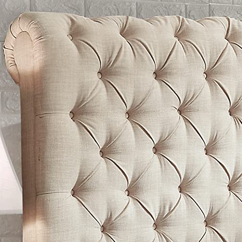 Rosevera Gideon Bed Frame/Fabric Upholstered Bed Frame with Adjustable Headboard/Chesterfield-Styled/Wood Slat Support/Easy Assembly,Full,Warm Beige