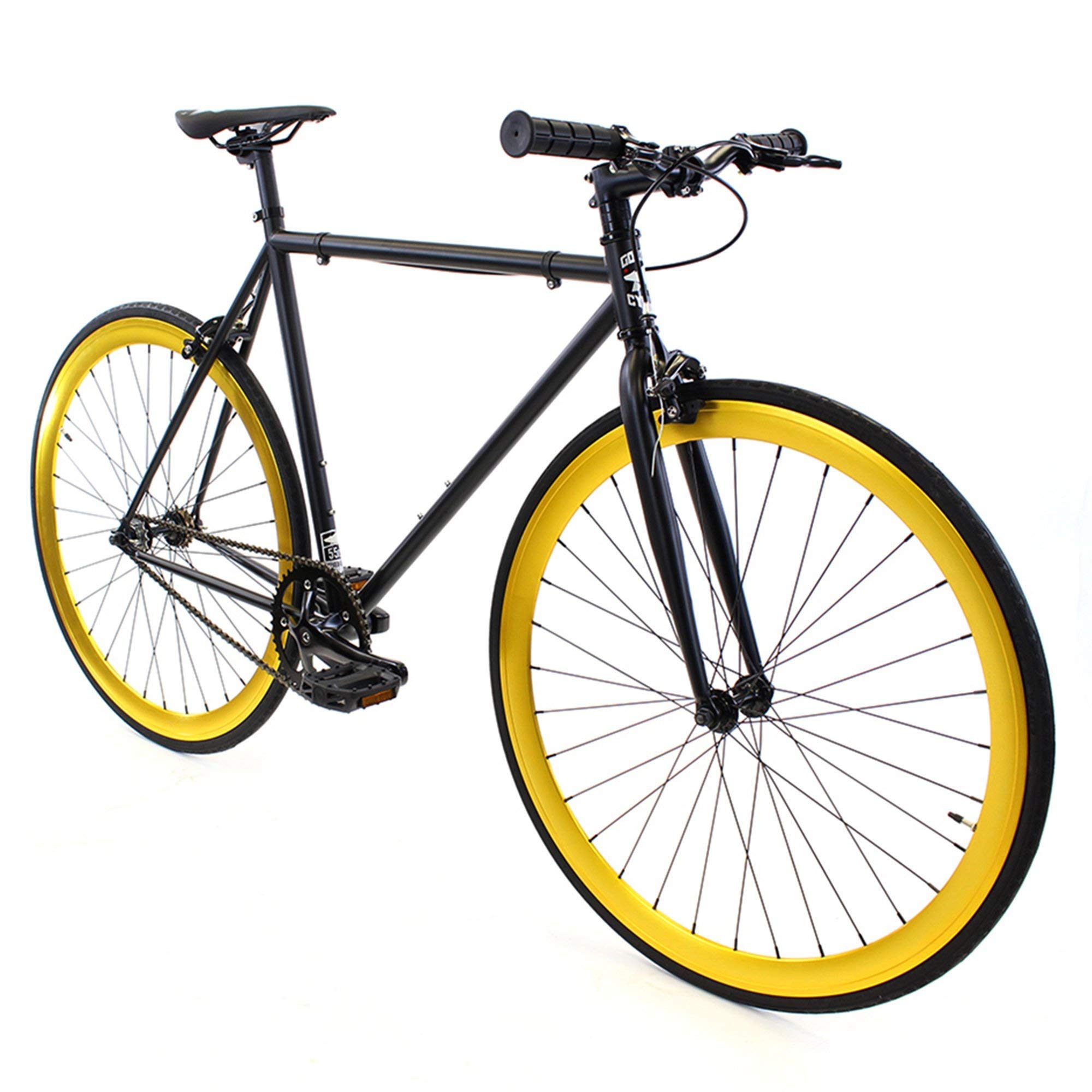 Golden Cycles Single Speed Fixed Gear Bike with Front & Rear Brakes (Saint, 63)