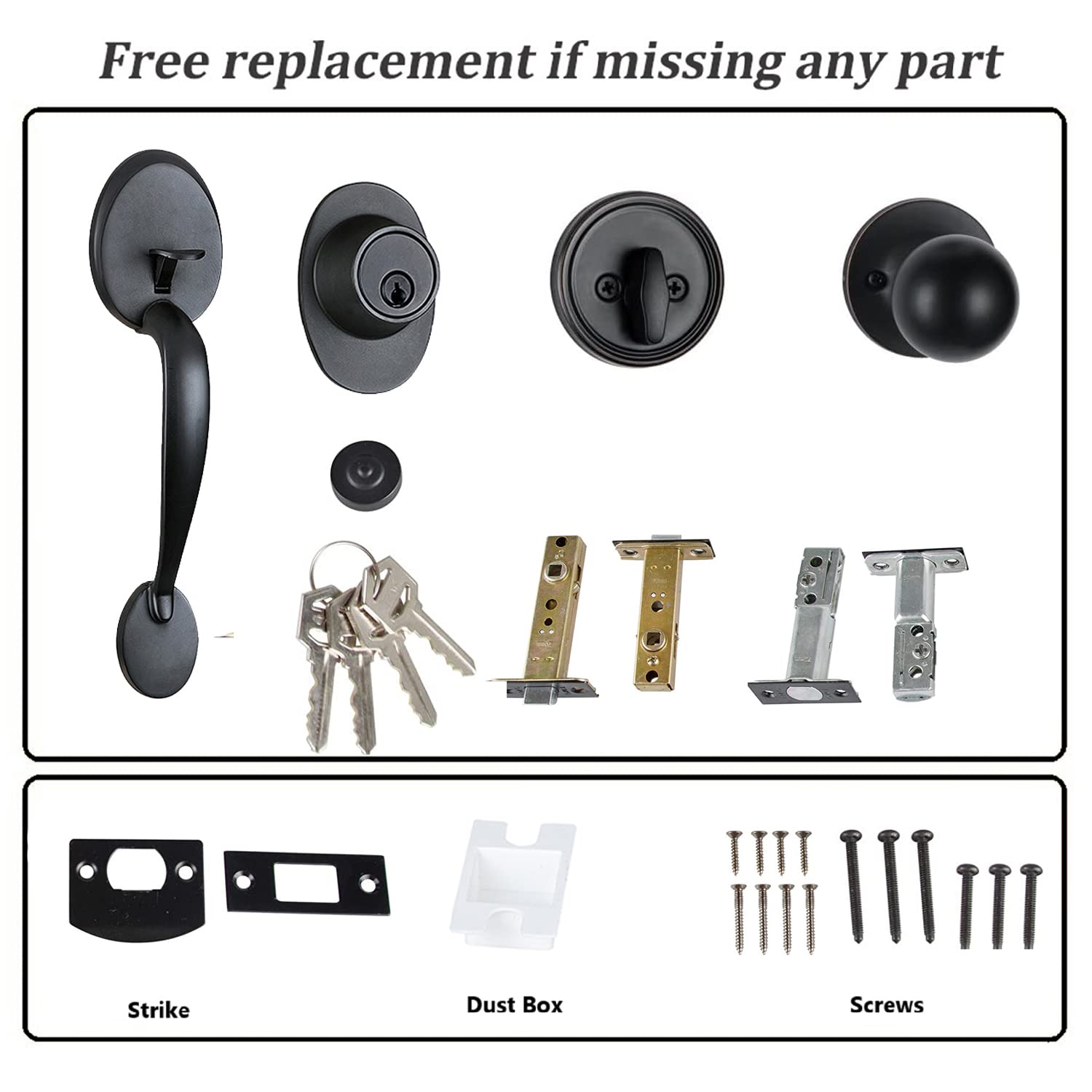 Iron Black Keyed Entry Door Handleset Front Door Lock with Deadbolt and Knob Handle- Classic1998DB Handleset (Keyed Handlest(1PCS))