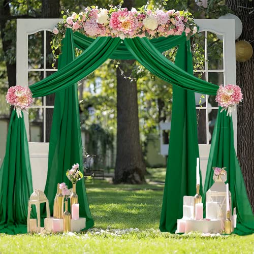 Wedding Arch Draping Fabric 18FT 2 Panels Emerald Green Chiffon Fabric Drapery Sheer Curtains for Backdrop Green Drapes Tulle Wedding Drapes for Ceremony Chiffon Wedding Arches for Party Stage Events
