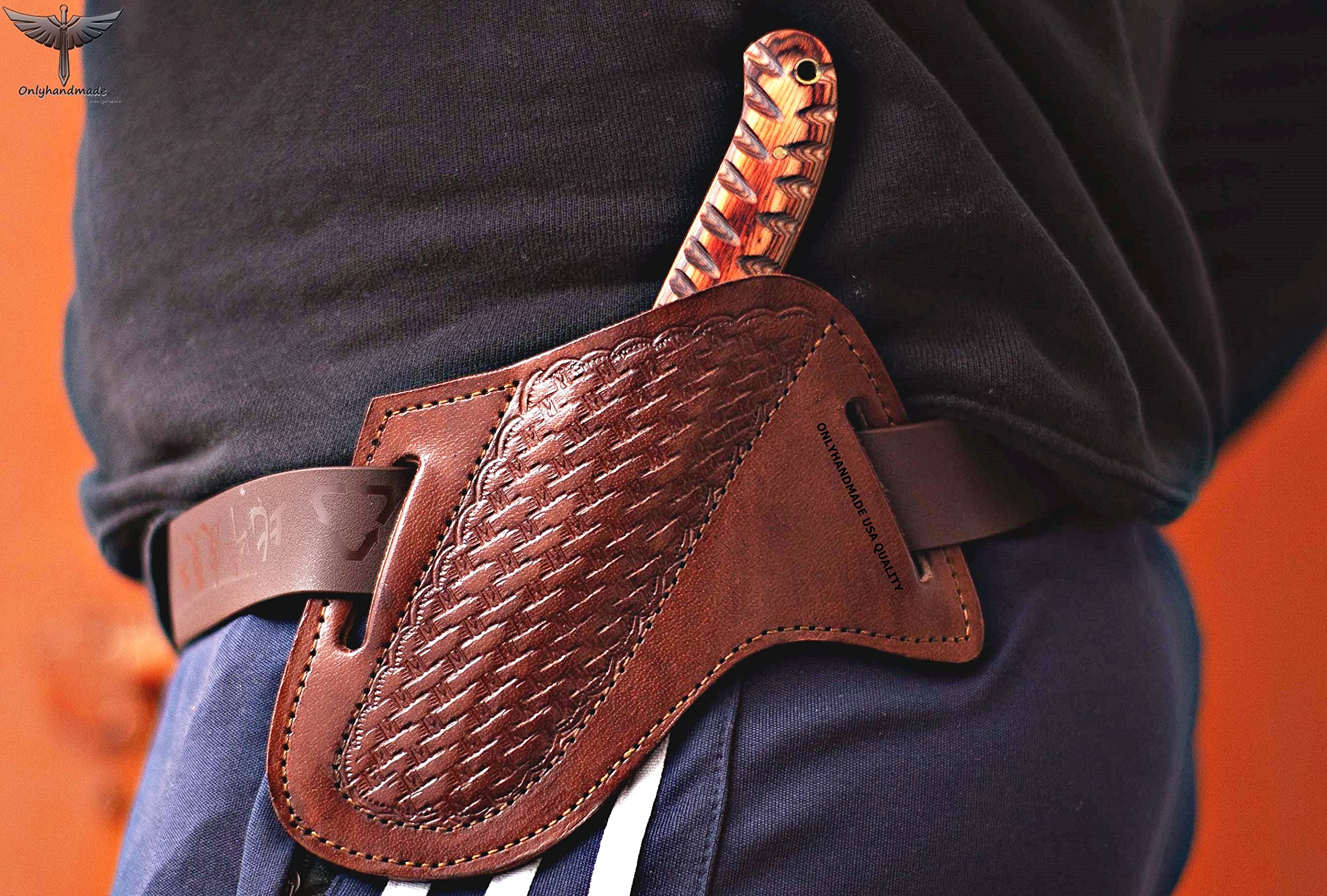 Leather Knife Sheath, Slanted Pancake Sheath, Tooled Leather Sheath, Belt Sheath, Beautiful Cow Boy Bull Cutter Knife Leather Cover 100% Real Leather - OHM-102 (OHM-102 Pancake)