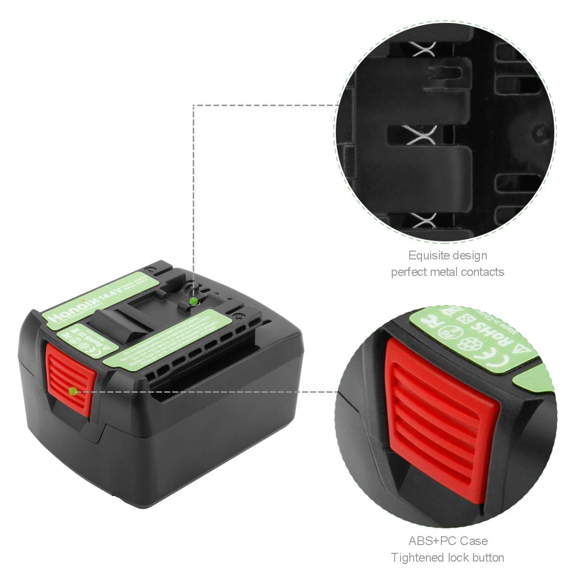 Hanaix 14.4V 2.5Ah Lithium Battery for Bosch BAT607 BAT607G BAT614 BAT614G 2607336150 2607336223 Replacement Battery
