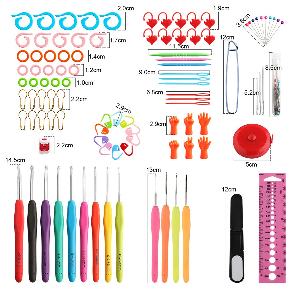 Katech 103 pcs Crochet Hook Kits DIY Yarn Weaving Tools - Ergonomic Small Size Lace Crochet Hooks and Colorful Soft Handle Different Sizes Crochet Needles Set with Crochet Case