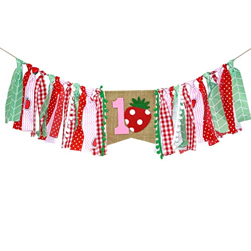 Strawberry One Highchair Banner Baby Girl 1st Birthday Party High Chair Bunting Garland Decoration