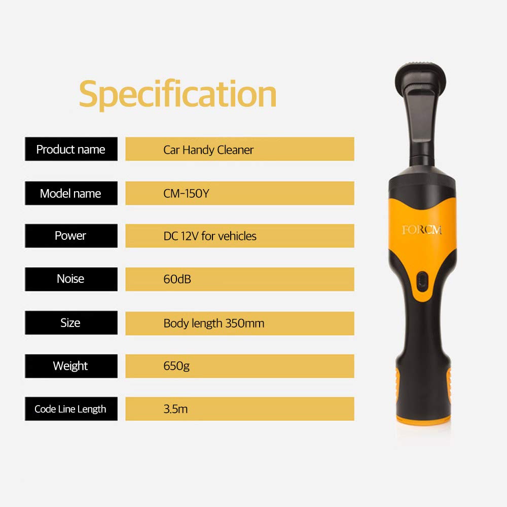 High Power Mini Car Handy Handheld Portable Vacuum Cleaner for Vehicles 60dB Low Noise DC 12V 12ft Long line Washable Hepa Filter European Design
