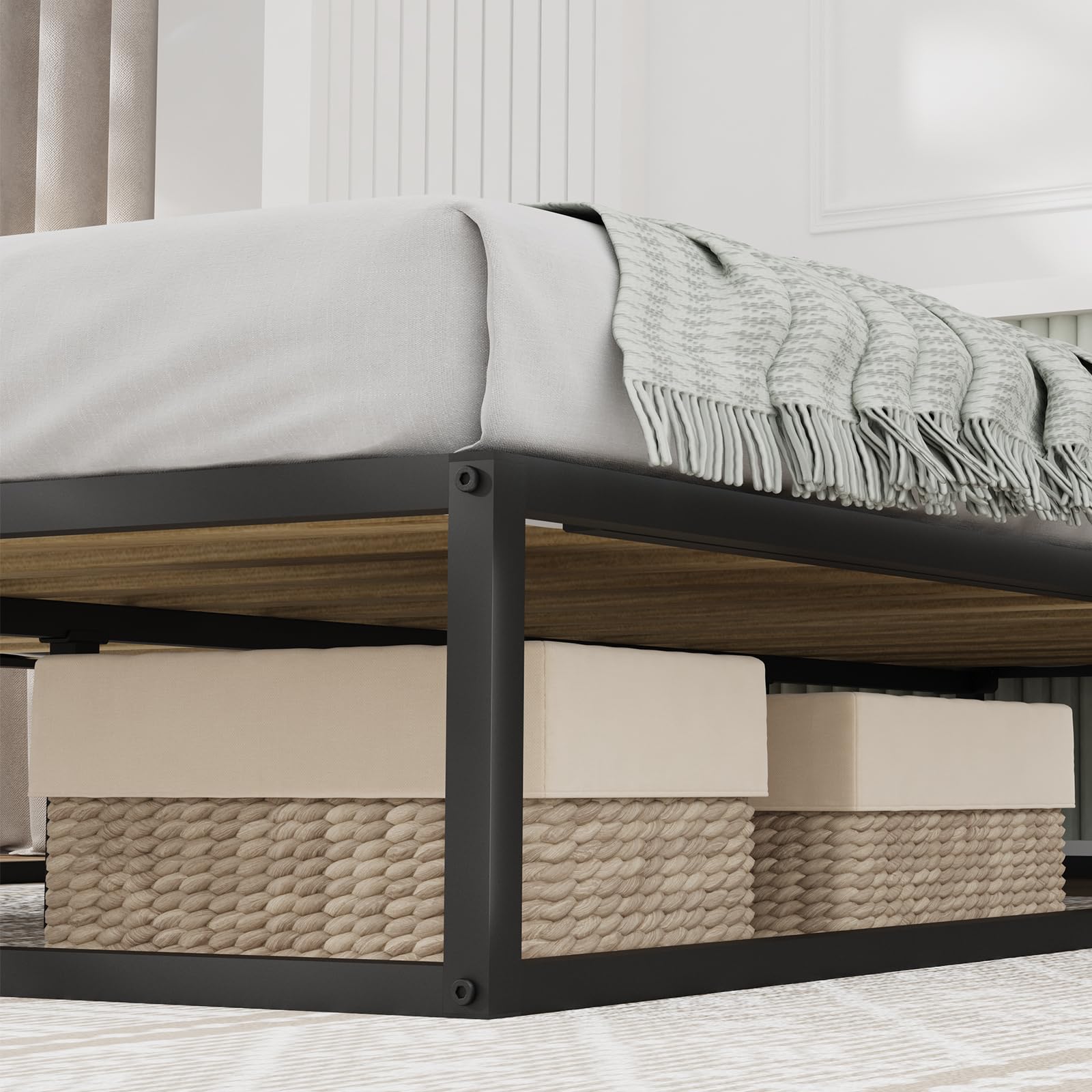 Novilla Queen Bed Frame, Metal Platform Bed Frame, Noise-Free, Sturdy Metal Bed Frame, Heavy Duty Wood SlatsWood Slats Support, No Box Spring Needed, Easy Assembly, Coal Black