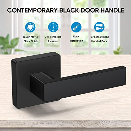 TICONN Door Handle Heavy Duty, Reversible Square Door Lever for Bedroom, Bathroom and Rooms (Black, Dummy - Rear Mount)