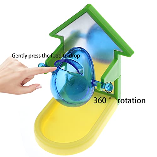 Toysructin Bird Food Feeder with Mirror, Automatic Pet Parrot Feeders Rotating Training Foraging Toy, Plastic Birds Feeding Dispenser Fun Parrots Intelligence Growth Cage Toys for Small Medium Birds