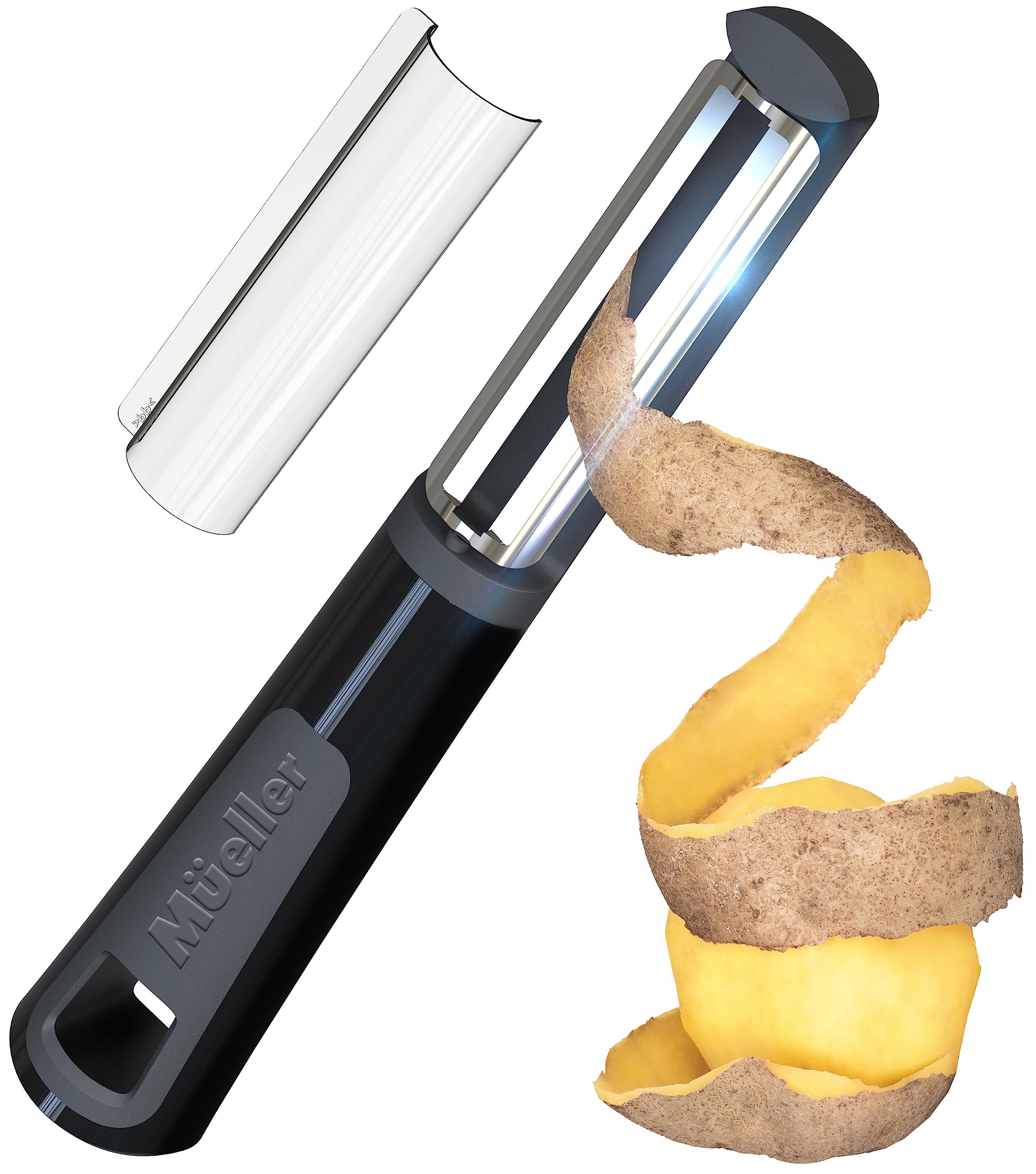 Mueller UltraGlide Swivel Vegetable Peeler for Kitchen with Ergonomic Non-Slip Handle - Fruit, Veggie, Apple, Cucumber, Potato Peelers, Stainless Steel