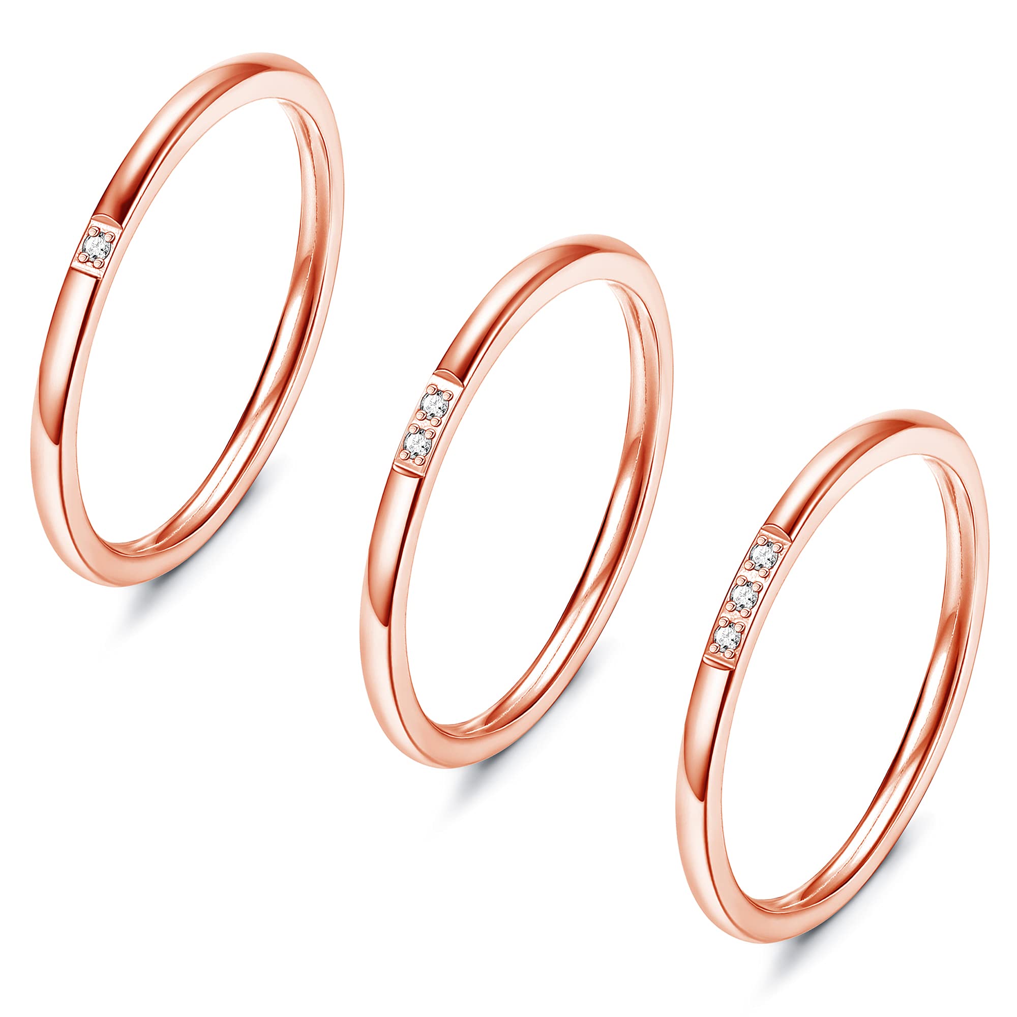 IRONBOX 3Pcs 1mm Stainless Steel Stacking Rings for Women Gold Plated Rings Thin Cubic Zirconia Thumb Ring Gold/Silver Plain Band Knuckle Stacking Midi Rings Comfort Fit Size 4 to 10
