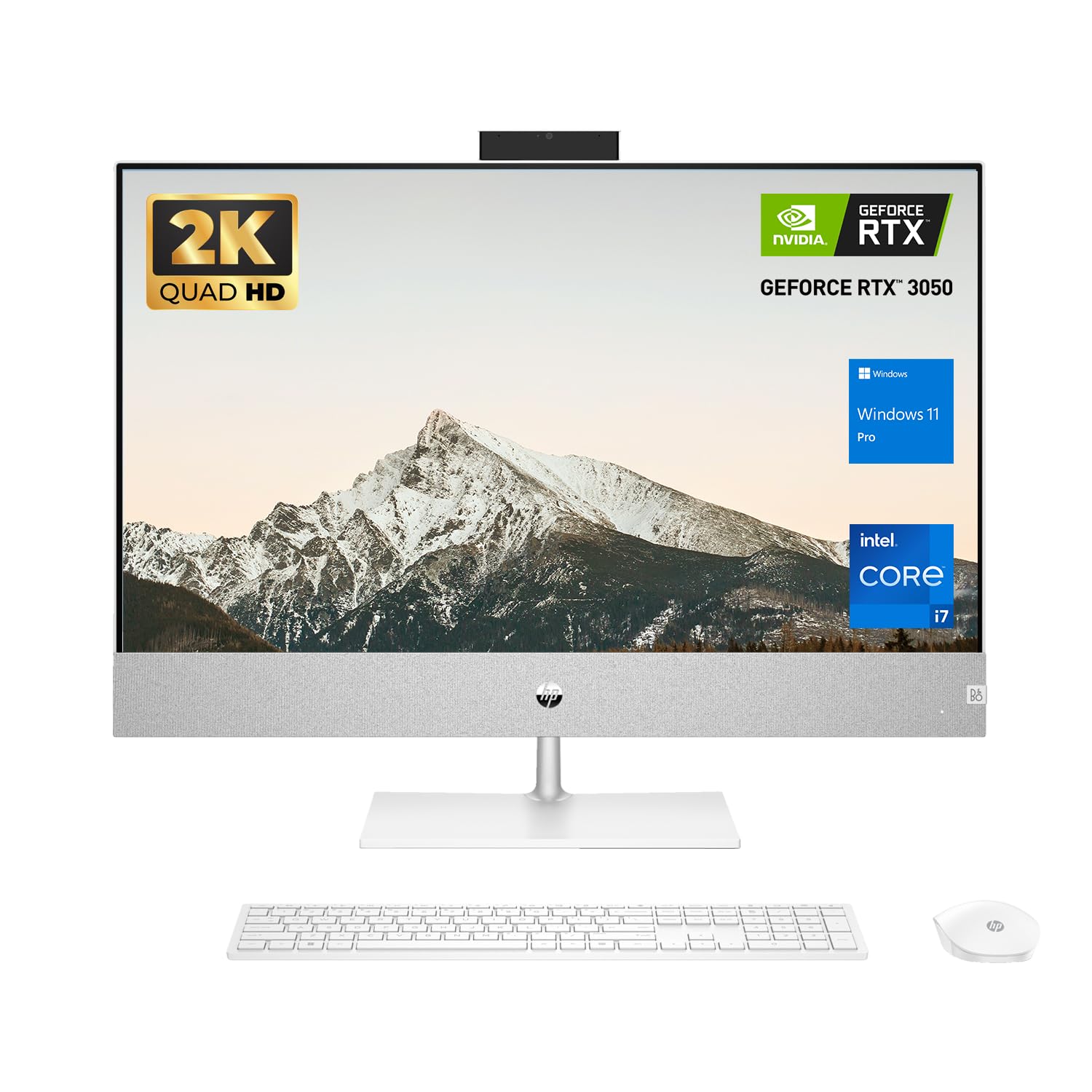 HP Pavilion 27" QHD All-in-One, Intel Core i7-13700T, NVIDIA GeForce RTX 3050, 64GB RAM, 1TB SSD, IR Camera, Wireless KB & Mouse, HDMI, RJ-45, Wi-Fi 6, Windows 11 Pro, Silver