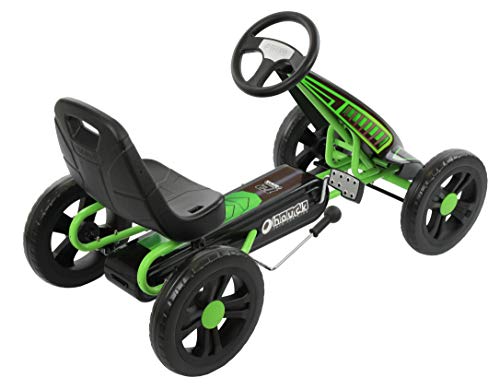 Hauck Hurricane Pedal Go Kart with Durable Steel Tube Frame, Sporty 3 Point Steering & Adjustable Seat, Large, Green Black
