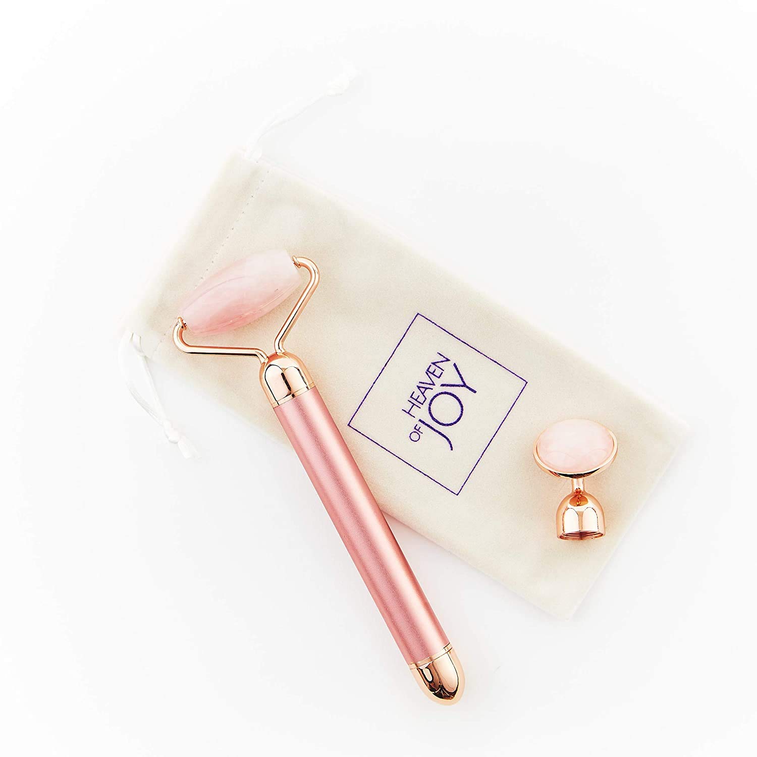 Heaven of Joy Authentic Premium Electric Rose Quartz Roller and Anti-Aging Gua Sha Set, Beauty Massager Tool for Deep Massages and Skin Rejuvenation