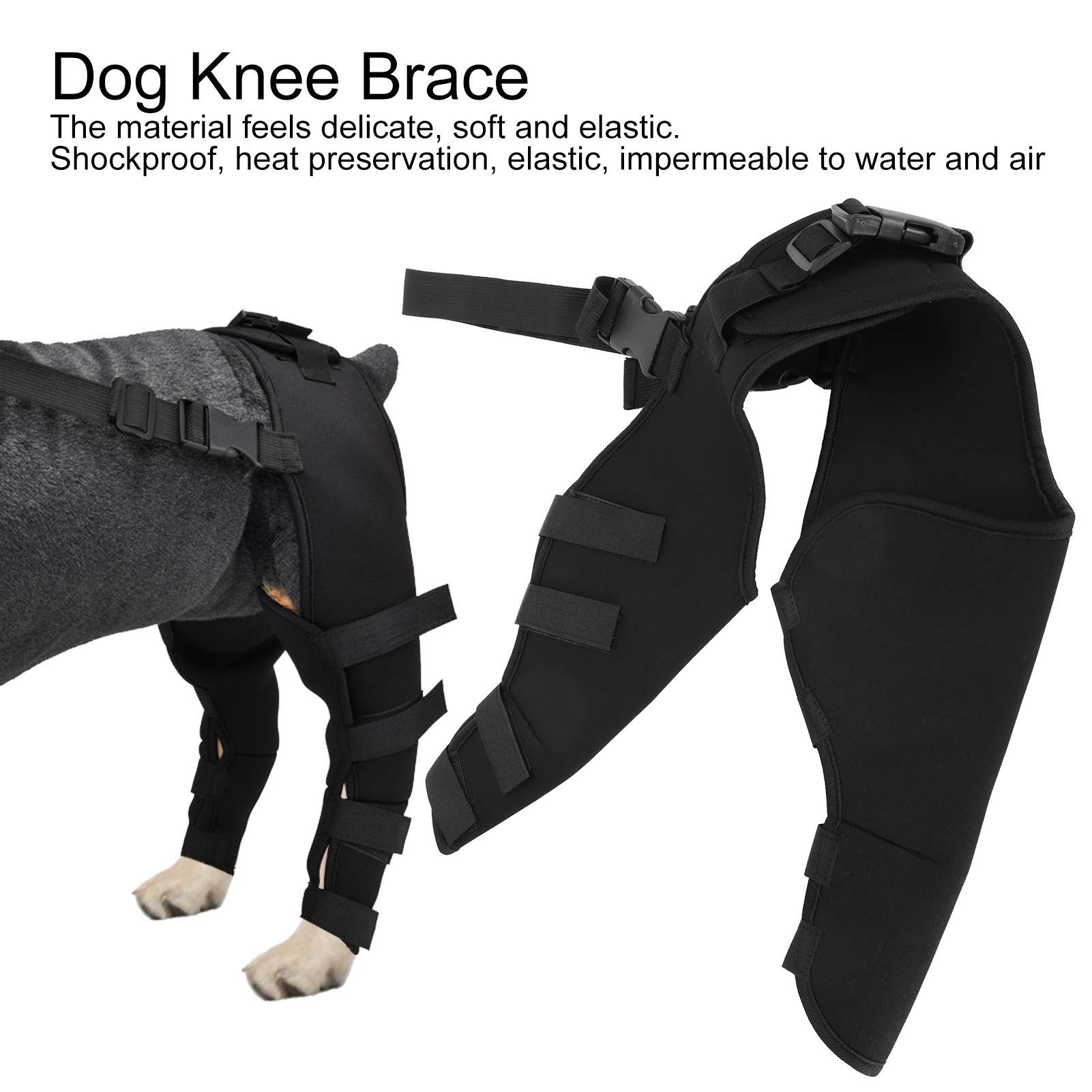 Zerodis Pet Dog Hind Legs Protector, Adjustable Knee Brace Leg Support Dog Hock Brace Rear Leg Joint Wrap for Dogs Hind Legs Recover(XS-Black) (L-Black)