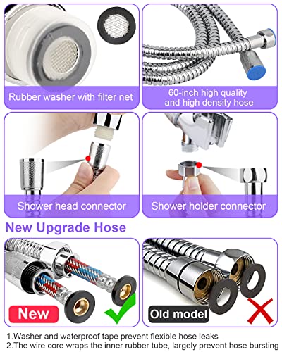 Led Shower Head with Handheld, BBtang 5''Detachable Shower Head with Hose 7 Color Changing Light SPA Spray Showerhead, High Pressure Water Saving Shower Heads Built-in 60 Inch Long Hose