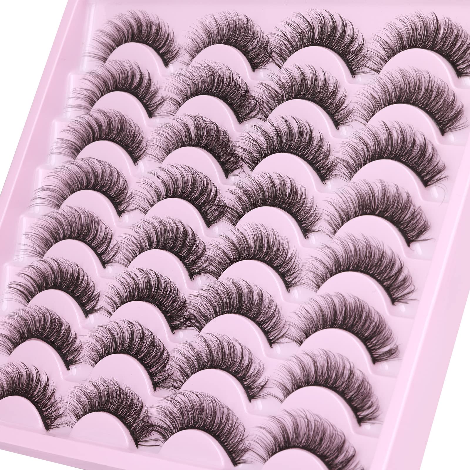 Natural Lashes Cat Eye Wispy False Eyelashes D Curl Lashes Fake Eyelashes Soft Handmade Russian Strip Lashes Pack Look Like Extension Multipack 16 Pairs