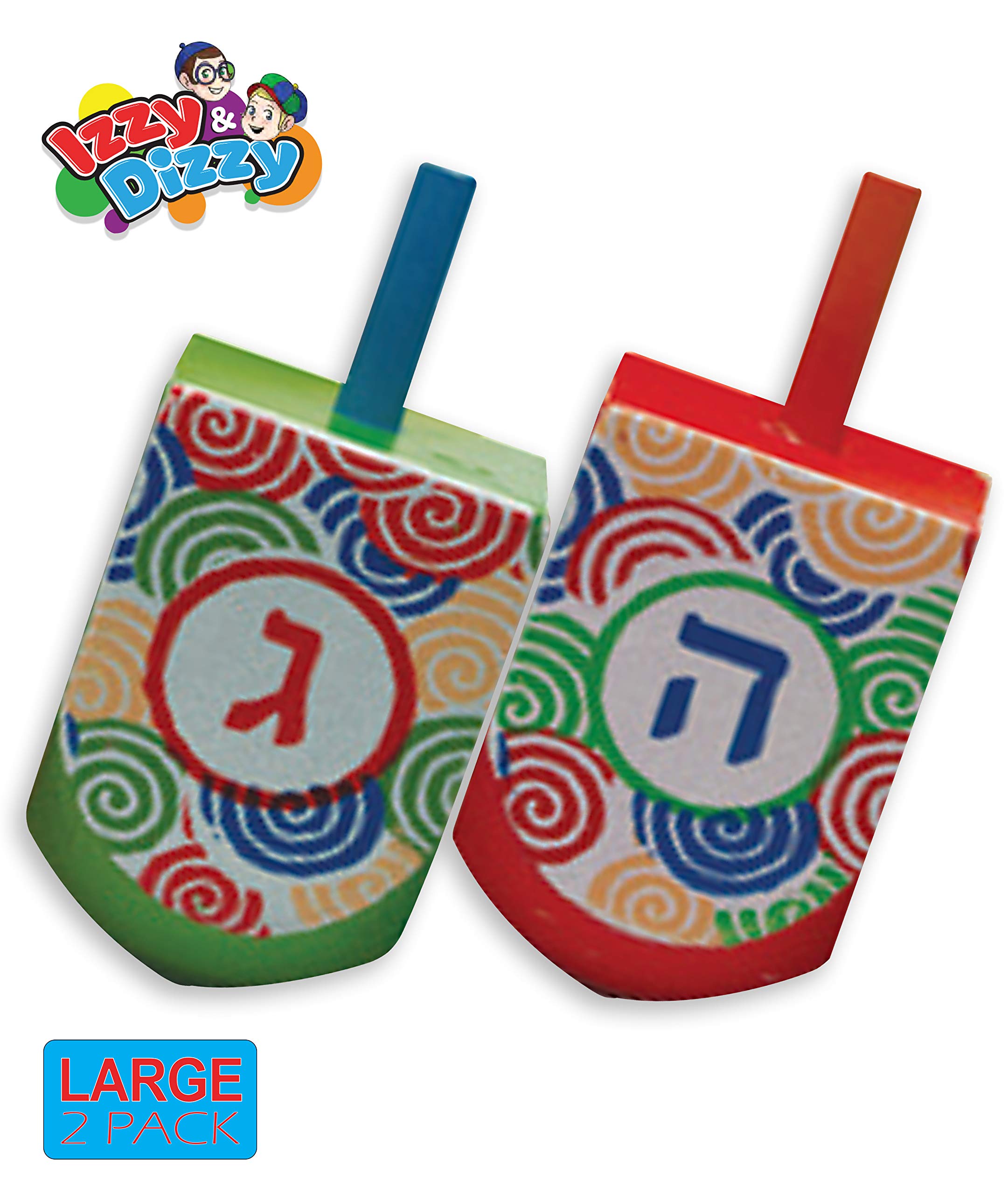 Hanukkah Dreidels - Extra Large Multi Colored Wooden Dreidel - 2 Pack