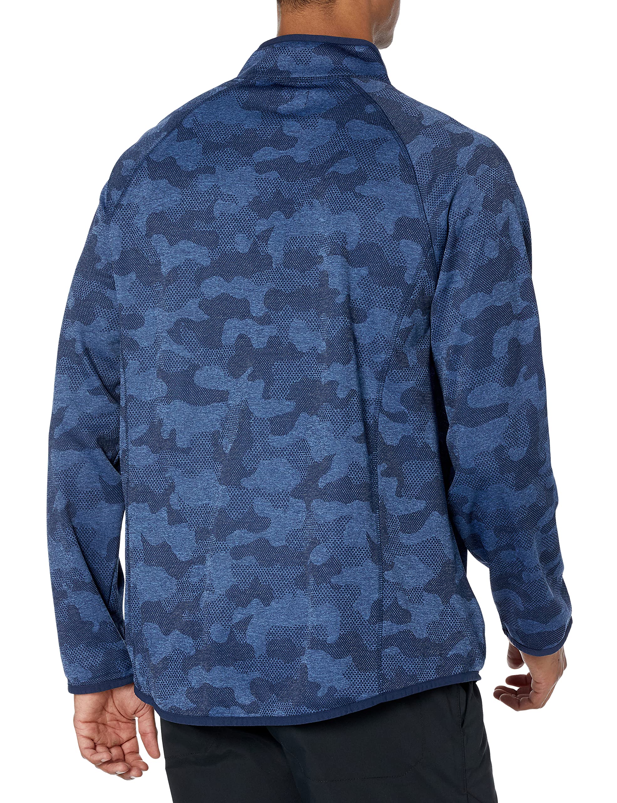 Hickey Freeman Men's Camo Jacquard Quarter Zip, Navy, Large